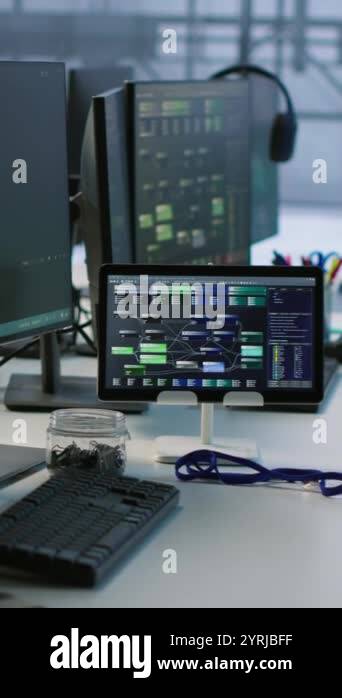 Vertical video Electronic devices in empty data center establishment ...