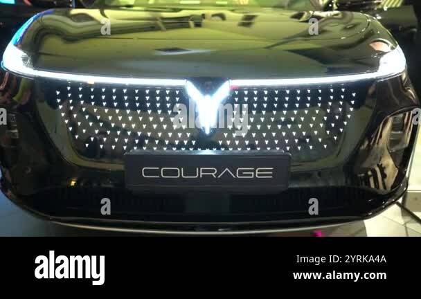 Riga, Latvia - December 2, 2024 - Front view of an electric cars ...