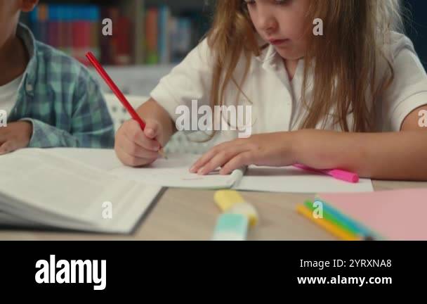 Little boy girl multiracial kids children school education pupils ...