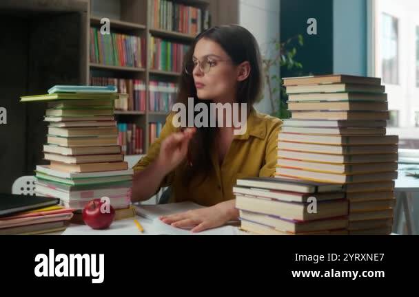 Caucasian high school student girl reader bookworm woman read books ...