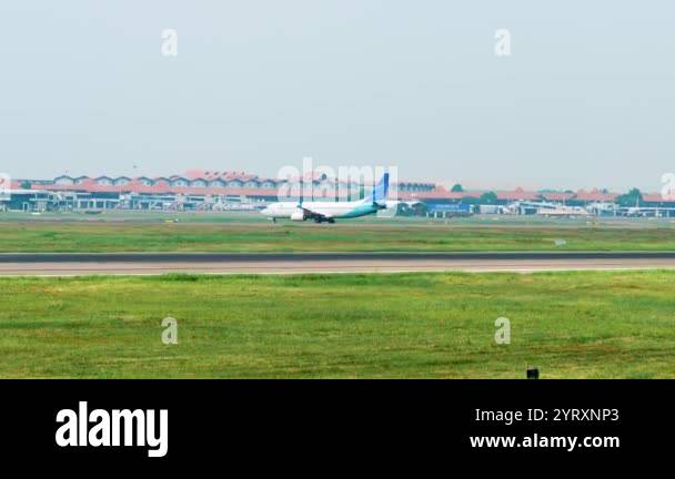 Garuda Indonesia's Boeing 737-800 aircraft moves towards terminal 3 of Sukarno Hatta ...