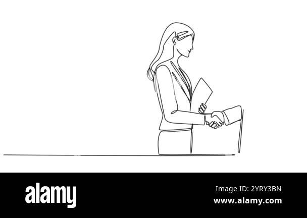 animated continuous single line drawing of businesswoman and ...