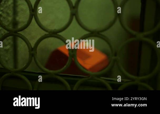 Red Soviet-era Intercom with One Button Behind Bars. Intercom, Also ...