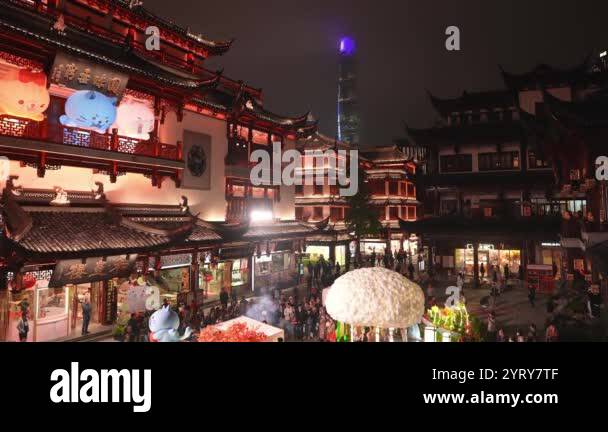 Yu Gardens in Shanghai is illuminated with colorful lanterns at night ...