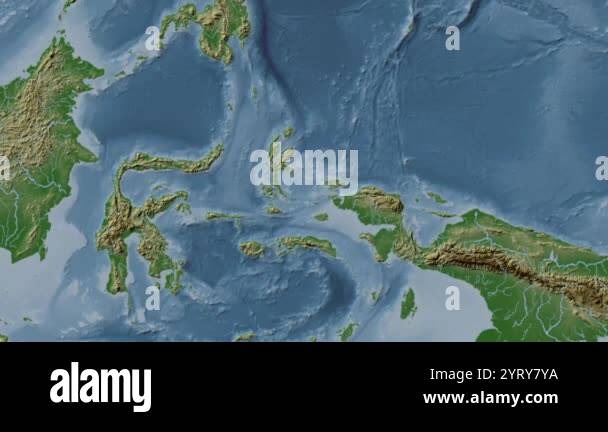 Halmahera Sea. Location diagram on a pale colored elevation map in the ...