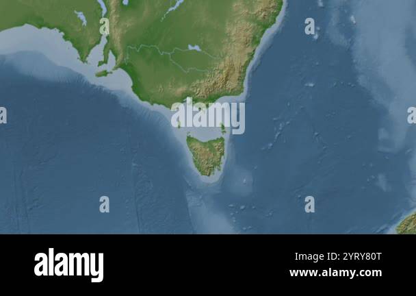 Bass Strait. Location diagram on a pale colored elevation map in the ...