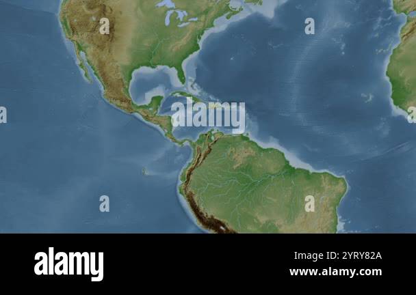 Caribbean Sea. Location diagram on a pale colored elevation map in the ...