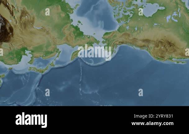 Bering Sea. Location diagram on a pale colored elevation map in the ...