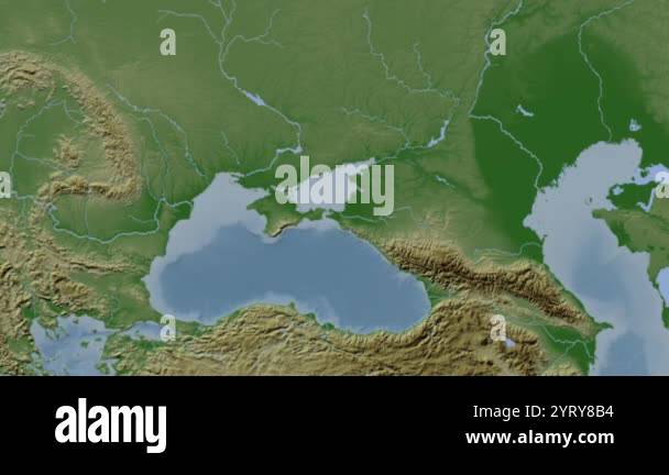 Sea of Azov. Location diagram on a pale colored elevation map in the ...