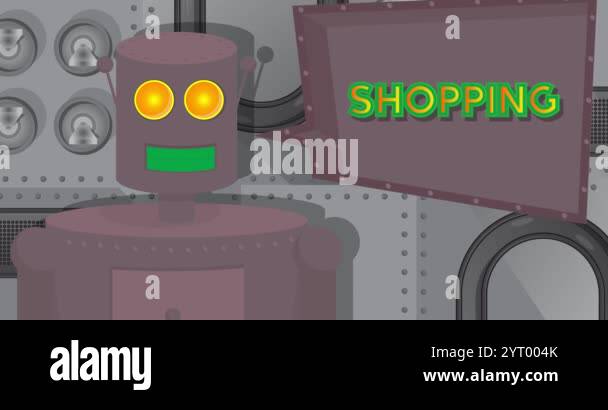 Robot with Shopping Text. Cartoon Animated video. Future Robotics ...