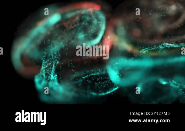 Neon fluid background of colorful particles exploding. Fluid motion ...