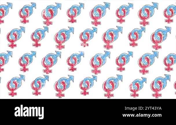 Animated background of female and male gender symbols on white ...