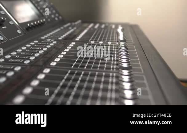 Mixing console with display and faders for sound processing. Sound ...