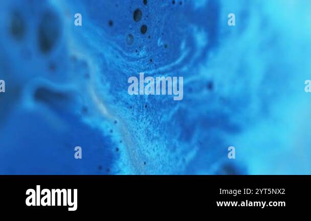 Foam fluid. Bubble liquid spill. Defocused cyan blue color shimmering ...