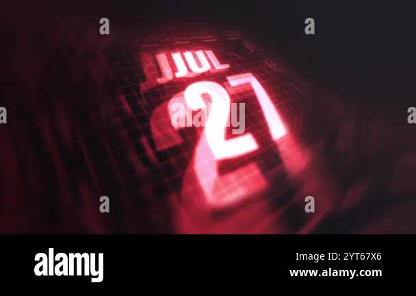 27 July in 3d motion graphic. Infrared calendar in futuristic and tech ...
