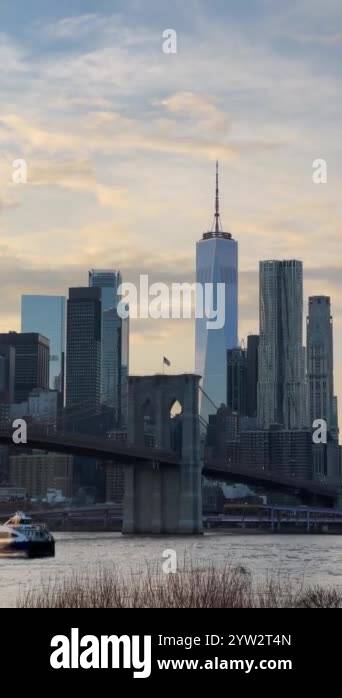 A breathtaking view showcases NYCs iconic skyline beautifully lit at ...