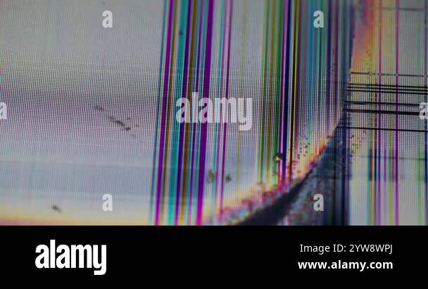 Broadcast damage. Screen error. Display distortion with pixel grid color mesh. Deformed ...