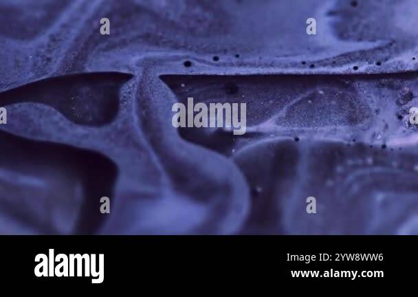 Glitter oil splash. Bubble paint spill. Blur neon blue black color wet ...