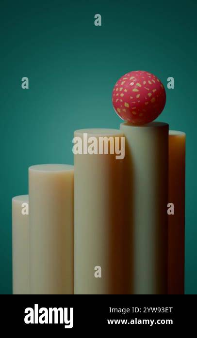 Vertical 3D animation of a set of vertical cylinders and a red sphere ...
