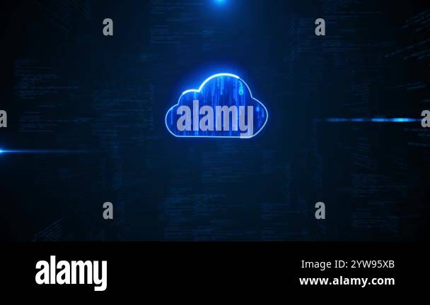 Cloud computing system technology icon media file flowing data, data line stream to cloud ...