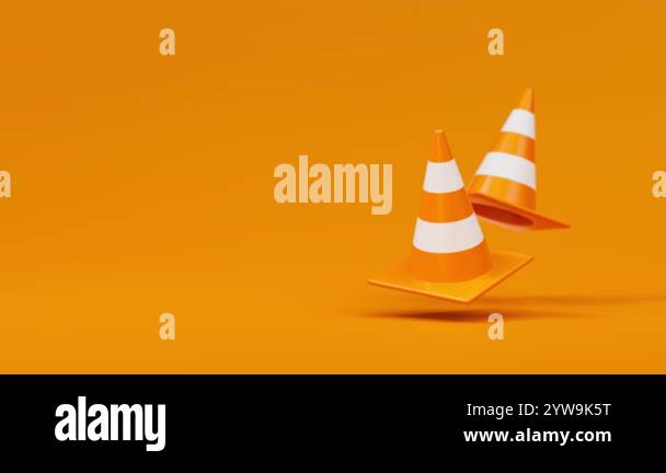 Floating pair of orange traffic cones on orange background. Safety ...