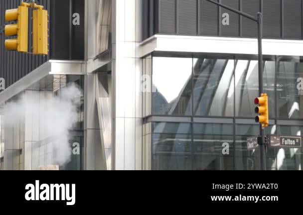 Steam vapor vented, New York City Church, Fulton street, orange vapour ...