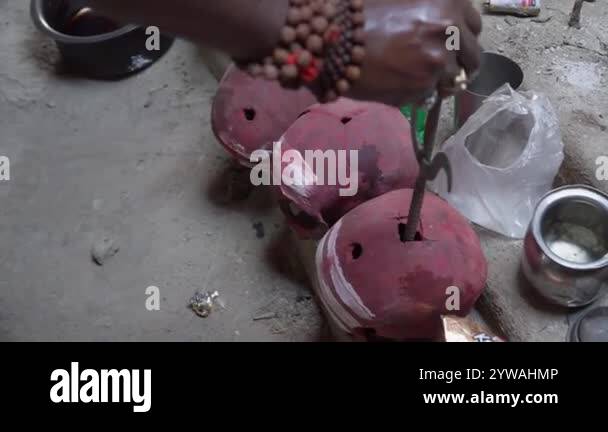 the hand of the aghori worshiper places the ritual trident into the ...