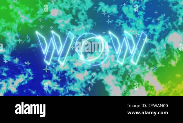 WOW text animation with cool animated colorful background in 4K. Easy to put into any video ...