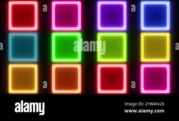 4K cool neon design square animation background. Neon design square ...