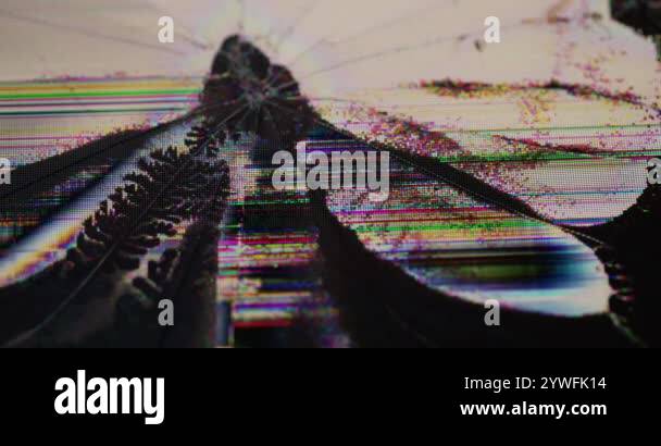 Glitchy overlay. Screen damage. Wavy crack shimmering television ...