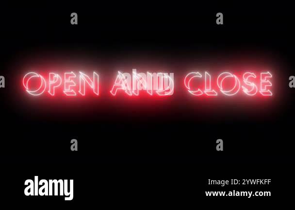 Open and Close text animation in 4K. Neon-colored text with a glowing ...