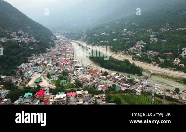 Kullu, Himachal Pradesh, India, 28 june 2022. Aerial view of kullu town ...
