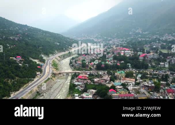Kullu, Himachal Pradesh, India, 28 june 2022. Aerial view of kullu town ...