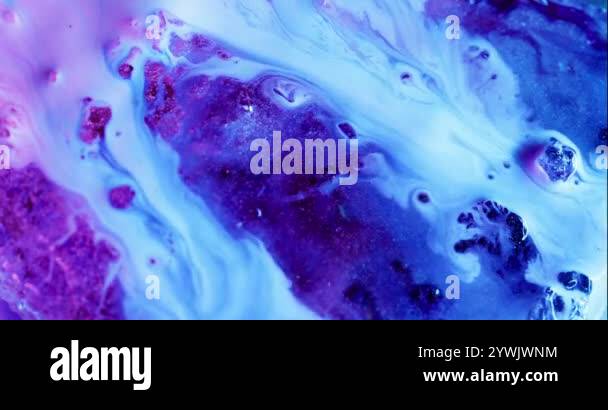 Blue spill. Shimmering current. Two jets liquid paint spill over ...