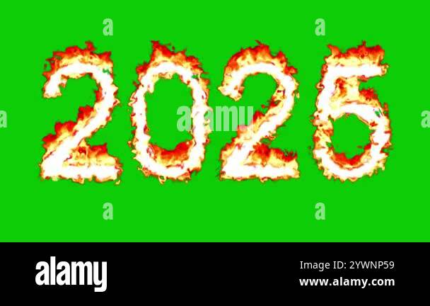 2025 with fire effect on green screen background Stock Video Footage ...