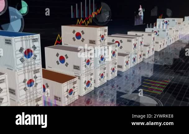 South Korea export production and import cargo containers on charts and ...