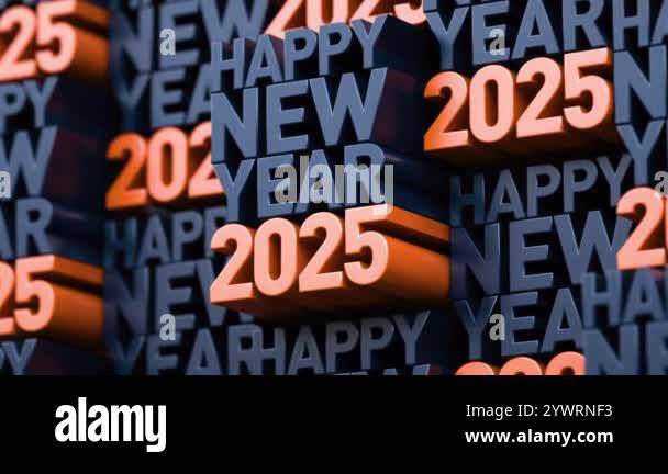 Happy New Year 2025 animated video loop of bold 3D text in blue and ...