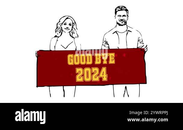 Goodbye 2024 Animation Digital banner With Girl and Boy Stock Video ...