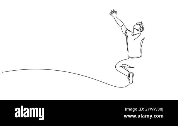 animated continuous single line drawing of cheerful man jumping, line ...