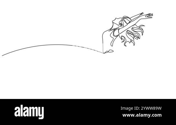 animated continuous line drawing of woman jumping up in joy, line art ...