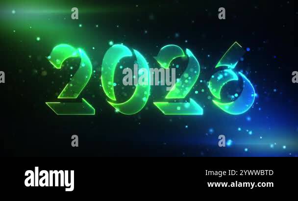 2026 Neon Animation futuristic Happy New Year clip. Achievement Cyber ...