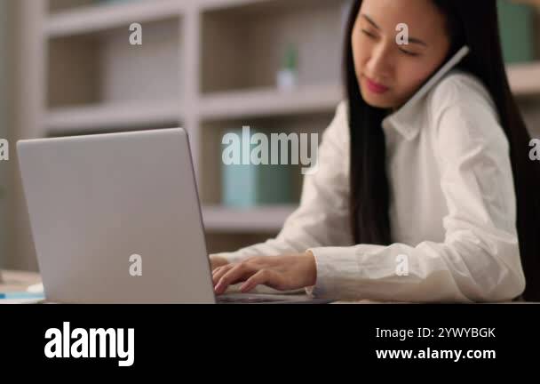 Busy overworked Asian Korean business woman female employee Japanese ...