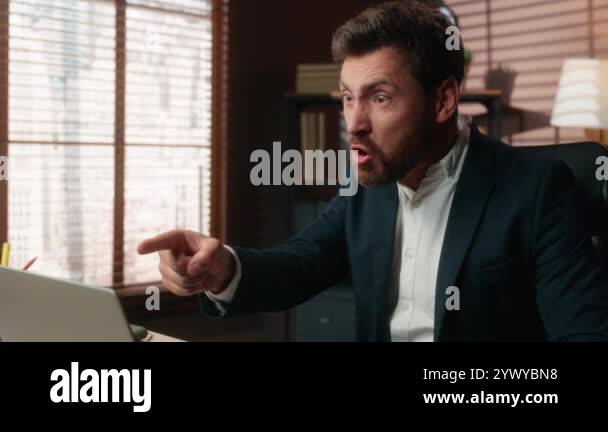Angry mad agressive furious screaming scold anger Caucasian businessman ...