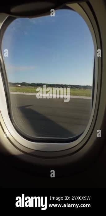 The aircraft take off towards the runway with a clear view of the ...
