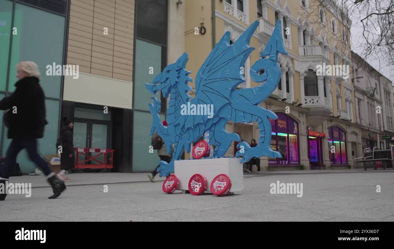 Celebrations unveil giant blue dragon in Cardiff to celebrate city's ...