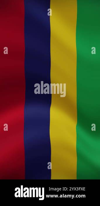 Mauritius Waving Flag in Vertical Orientation. Realistic Flag Animation ...