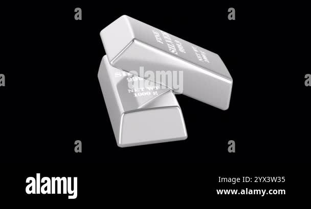 Silver ingots rotation animation, seamlessly loopable. 3D rendering ...