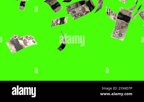 Canadian dollar bill falling green screen 4k animation footage Stock ...