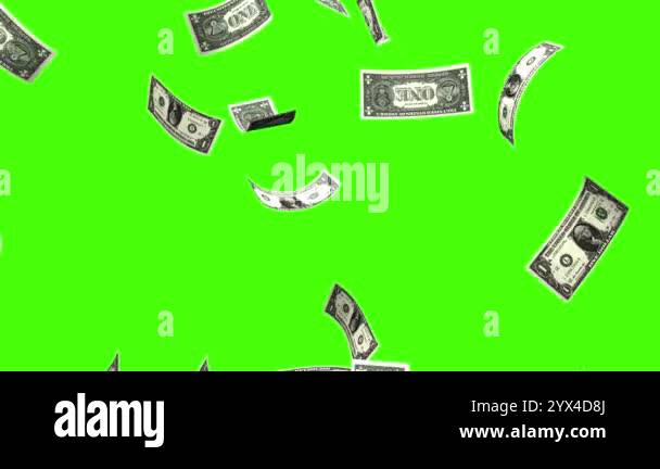 One us dollar bill falling green screen 4k animation footage Stock ...