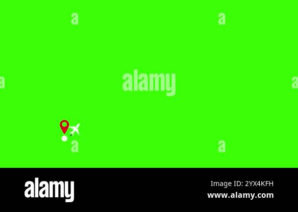 route location animated airplane maps location points 1 a and 2 b ...